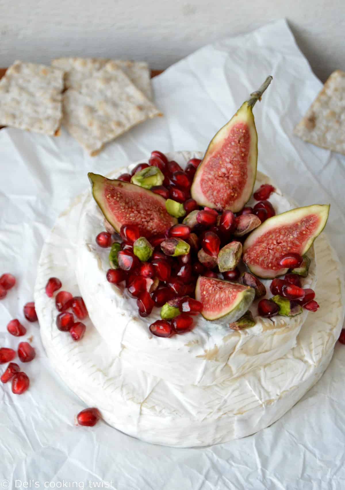 Baked Brie-Camembert Pyramid with Pomegranate & Pistachio - Del's ...