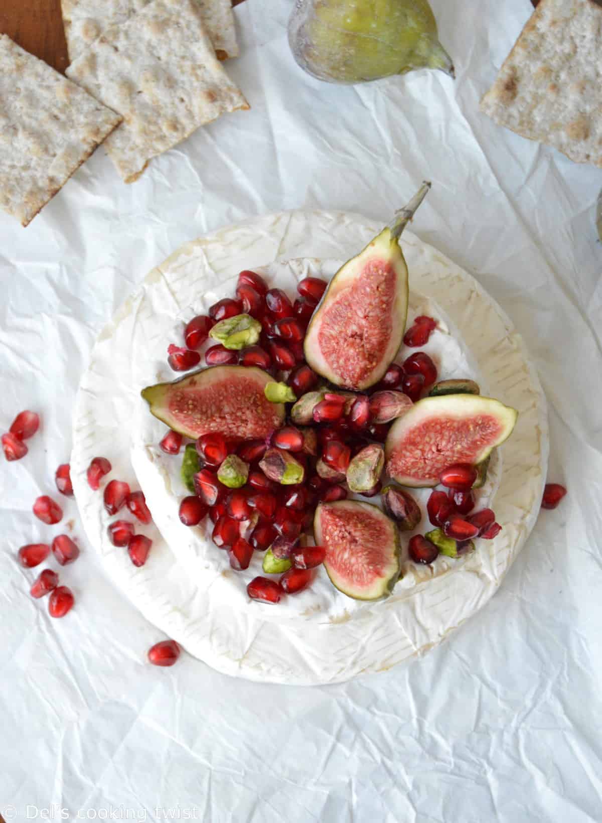 Baked Brie-Camembert Pyramid with Pomegranate & Pistachio - Del's ...