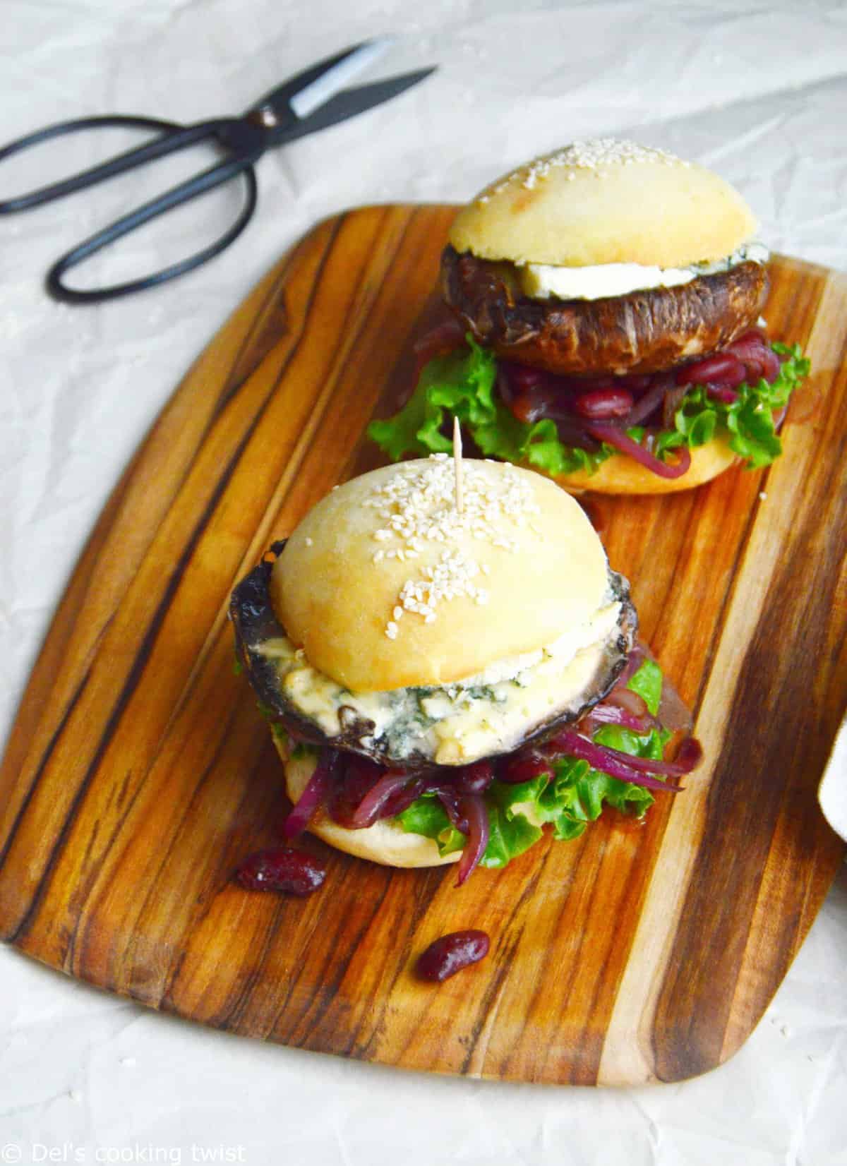 Portobello Mushroom Burger with Blue Cheese and Caramelized Onions ...