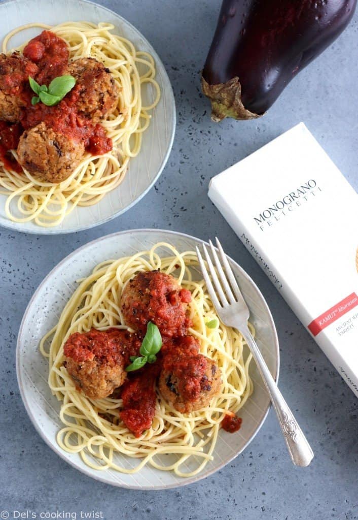 Vegetarian Eggplant Meatballs with Kamut® Spaghetti - Del's cooking twist