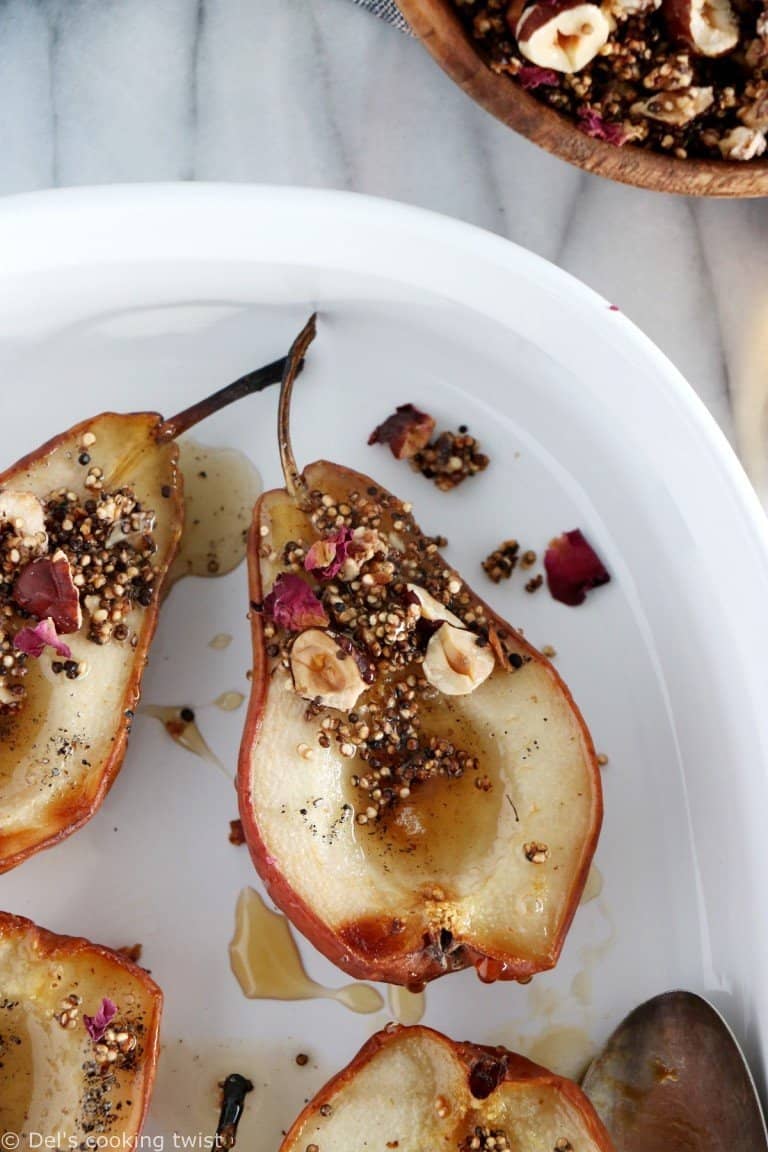 Cardamom-Infused Pears with Quinoa-Nut Crunch - Del's cooking twist
