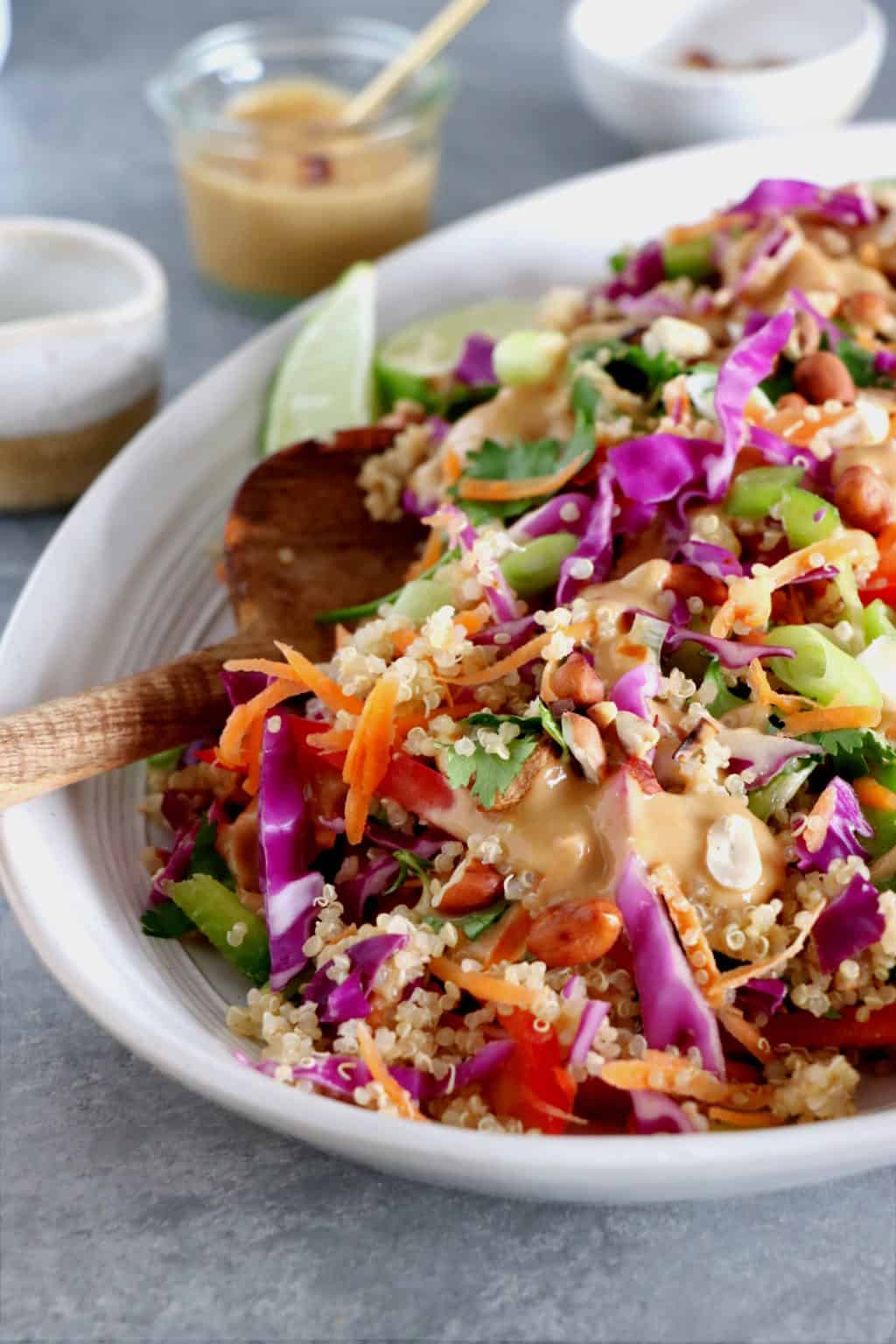 Thai quinoa salad with a ginger peanut butter dressing - Del's cooking ...