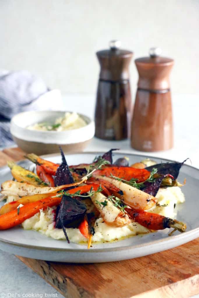 Maple Roasted Root Vegetables with Parsnip Puree - Del's cooking twist