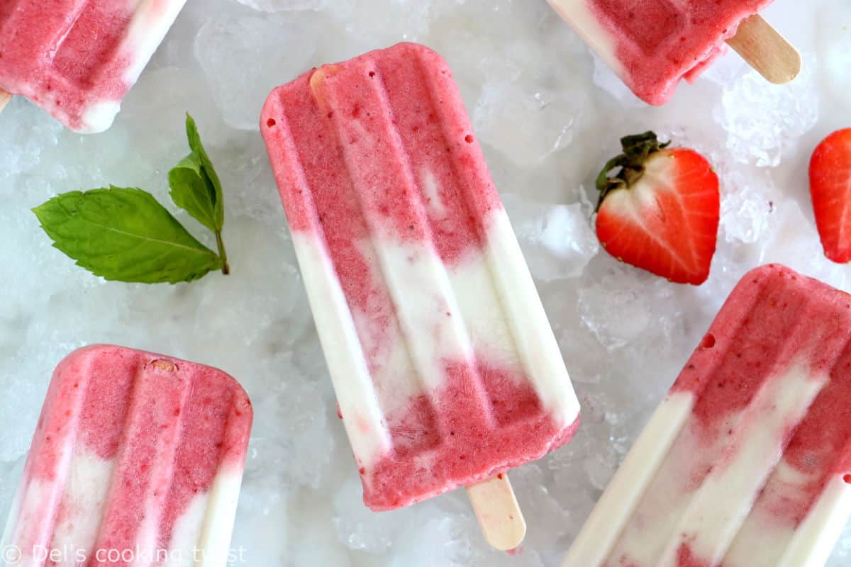 Marbled Strawberry Coconut Popsicles - Del's cooking twist